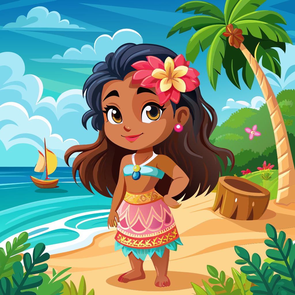 3D cartoon Moana at the beach - Recraft