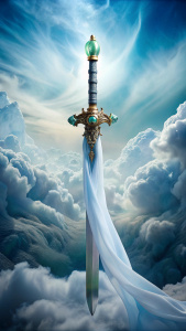 A sleek, ethereal blade, the Sword of the Celestial Realm shines with ...