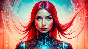 beauty Ai-women with long hair draws, front-view, cybertech style ...