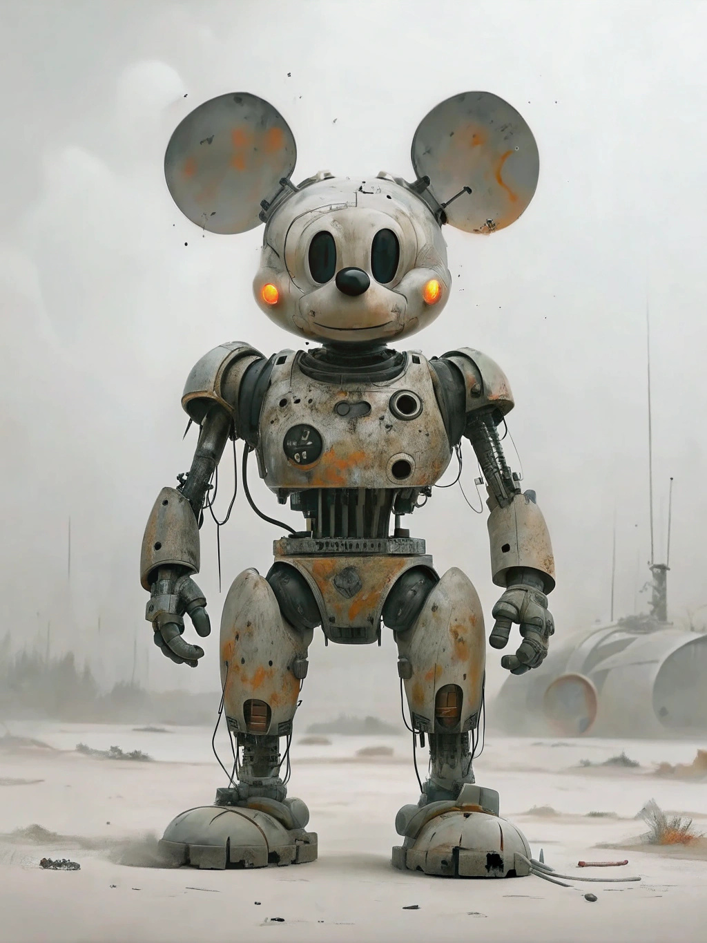 by Brian Despain ,wasteland,sci-fi art, Huge 30-meter-high Mickey Mouse ...