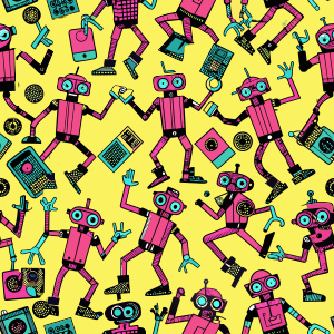 Seamless pattern of robot dancers grooving to the beat of electronic ...
