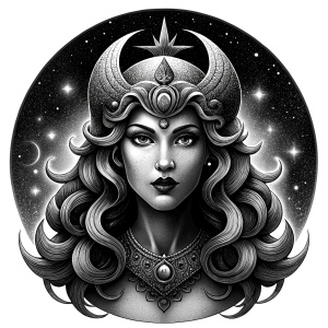 Goddess Freya galaxy high-definition design, grey and black, white ...