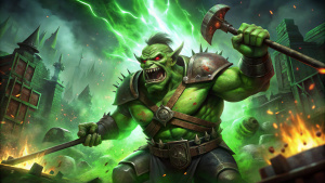 (tag name): shrek; (style): "Dark green background in cyberpunk style ...