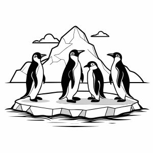 hyper realistic Continuous line drawing of penguins stand on an ice ...