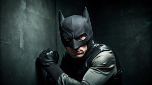 Portrait of a "seorang pria pesulap, menggunakan topeng Batman, dalam ...