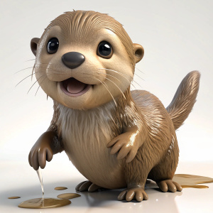 3D Render of a playful baby otter splashing in a puddle, on isolated ...