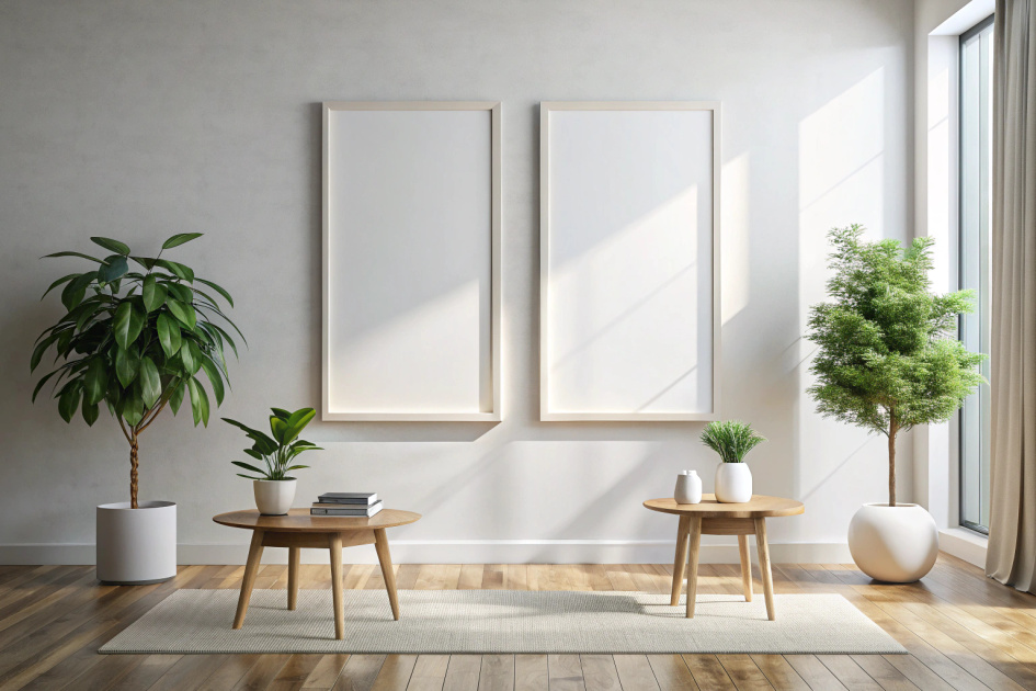 wall poster mockup, two mockup white background with minimalist ...