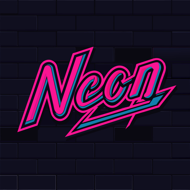 "NEON" written on the Chalkboard with lettering on brick wall ...
