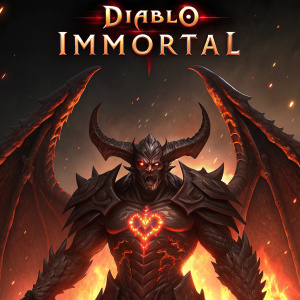 Illustration for video game Diablo Immortal. Enormous, menacing demon ...
