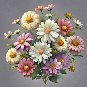 assorted daisy arrangement, solid gray background - Recraft
