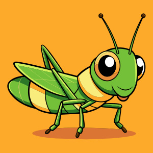 a cute grasshopper chibi style, vintage colors, 4K,. solid background ...