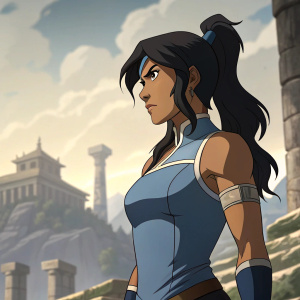 Digital illustration: Korra, determined expression, long dark hair ...
