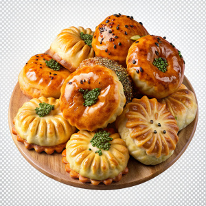 Delicious uzbek pastries isolated on transparent background - Recraft