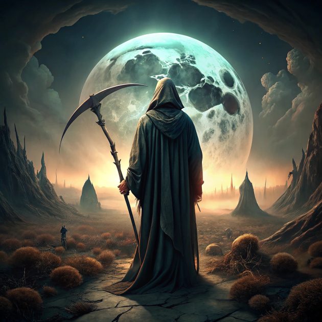 sensemann, in einer mondlanschaft - Recraft