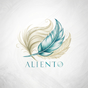 a logo with feathers and text ALIENTO flowing in the wind - Recraft