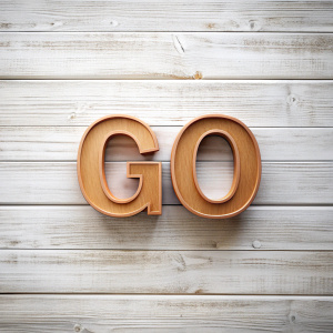 Go typography text glosy wooden on white background - Recraft