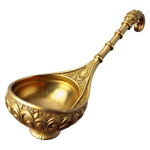 3D Render of a Gold Ladle with Ornate Design, on isolated white ...