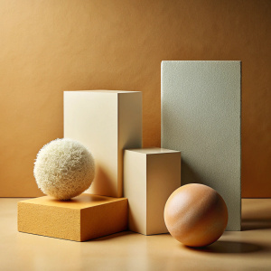 3d abstract minimalism three objects with different textures - Recraft