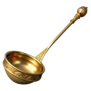 3D Render of a Gold Ladle with Ornate Design, on isolated white ...