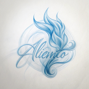 a logo with smoke and text ALIENTO flowing in the wind - Recraft