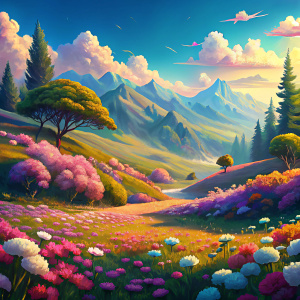 Dream landscape, spring, flowering meadow, sharp focus, beautiful ...