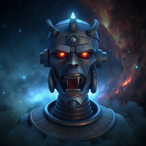 engineer robot god head in space vector evil face - Recraft