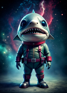 dorohedoro kawaii little sharkat , body complete , background - Recraft