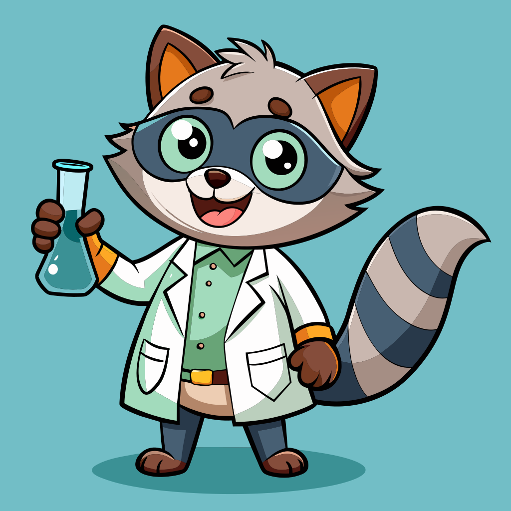 Cute Raccoon Scientist Holding Lab Tube Cartoon Vector - Recraft