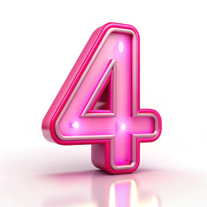 Glowing pink number 4 on white background - Recraft