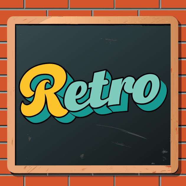 "RETRO" written on the Chalkboard with lettering on brick wall vintage ...