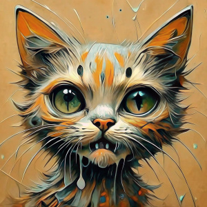 mad cat, cartoon, grotesque, pencil drawing, strokes, curves - Recraft