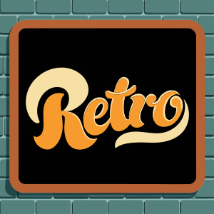 "RETRO" written on the Chalkboard with lettering on brick wall vintage ...