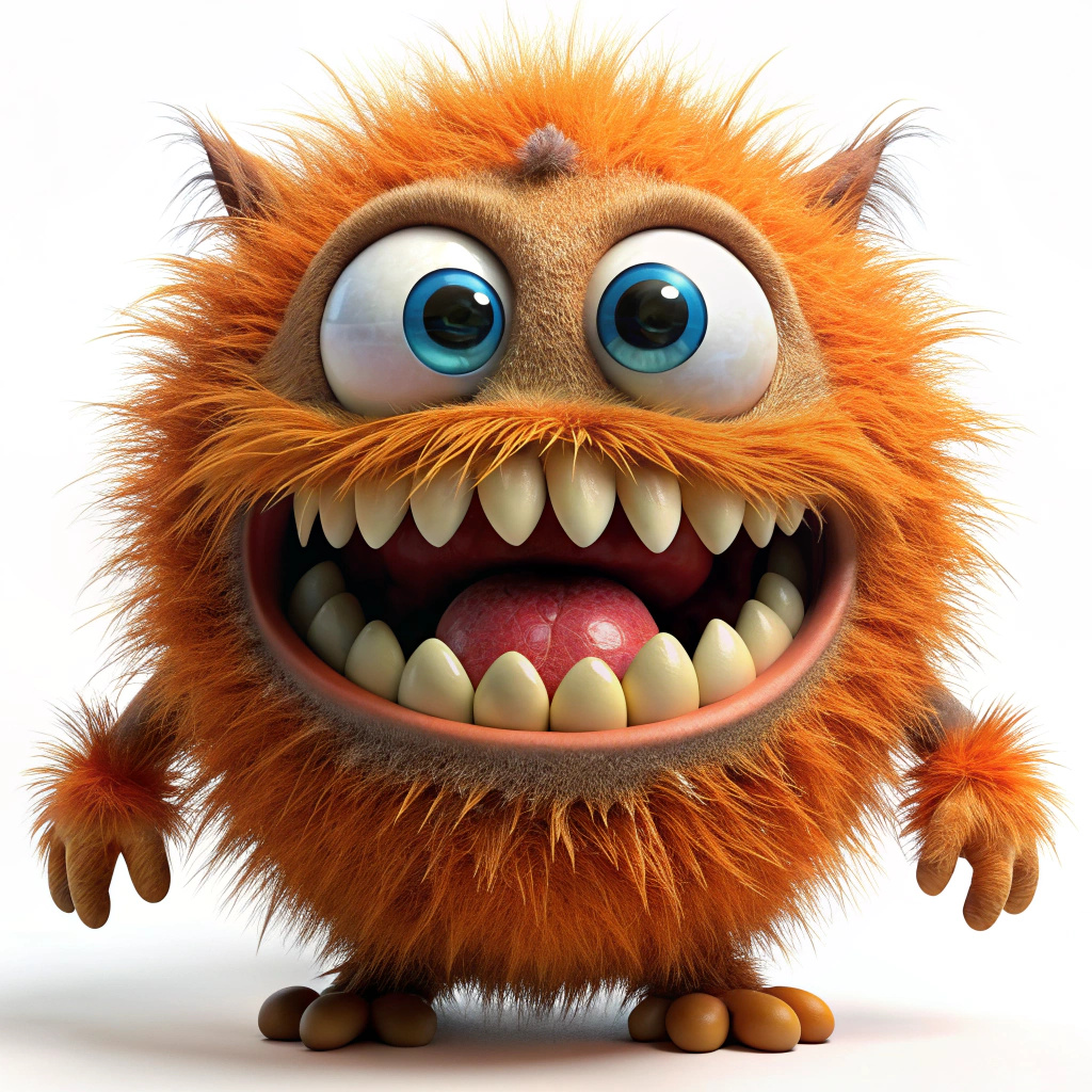 A monster with lots of teeth, a ball of fur, without a background ...