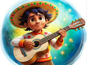 Coco playing white guitar, disney character, cartoon, high quality ...