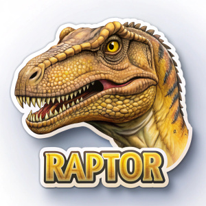 design realistic sticker with yellowish dinosaur head and below head ...