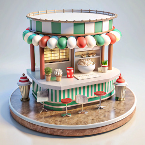 Platform for Italian style ice cream parlor, white background - Recraft
