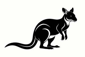 Brush-Tailed Rock-Wallaby silhouette black different style vector illustration line art on white ...