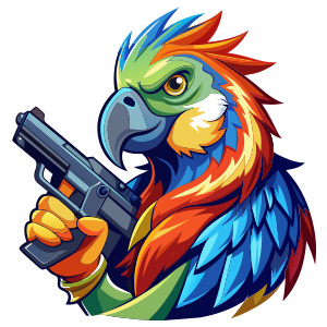 Design a vector image of a vibrant parrot holding a sleek gun ...