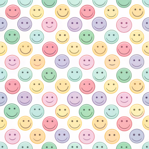 Seamless Pastel Smiley Faces Pattern on white background - Recraft