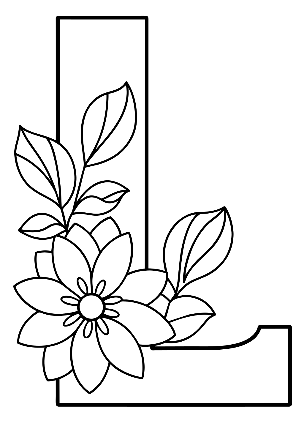 Floral alphabet letter "L" coloring book for kids. Vector illustration ...