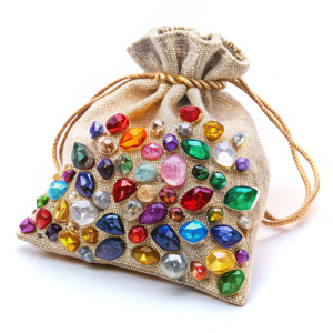 Pouch with gems png on white background - Recraft