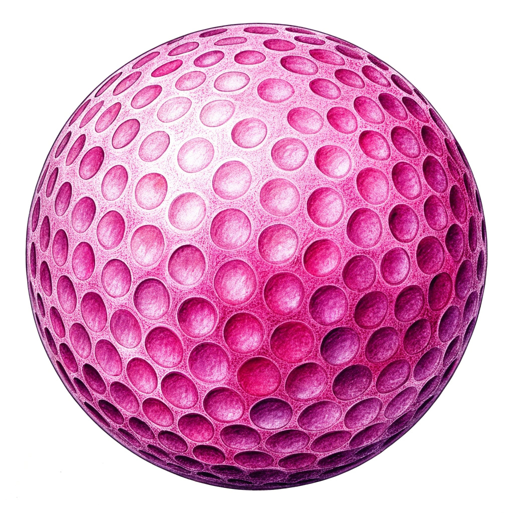 hand drawn drawing of hot pink golf ball, set against a white ...