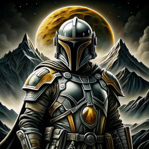 Mandalorian armor in mountain, full moon, high definition background ...