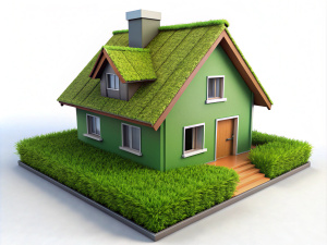 House with greenry roof on white background - Recraft