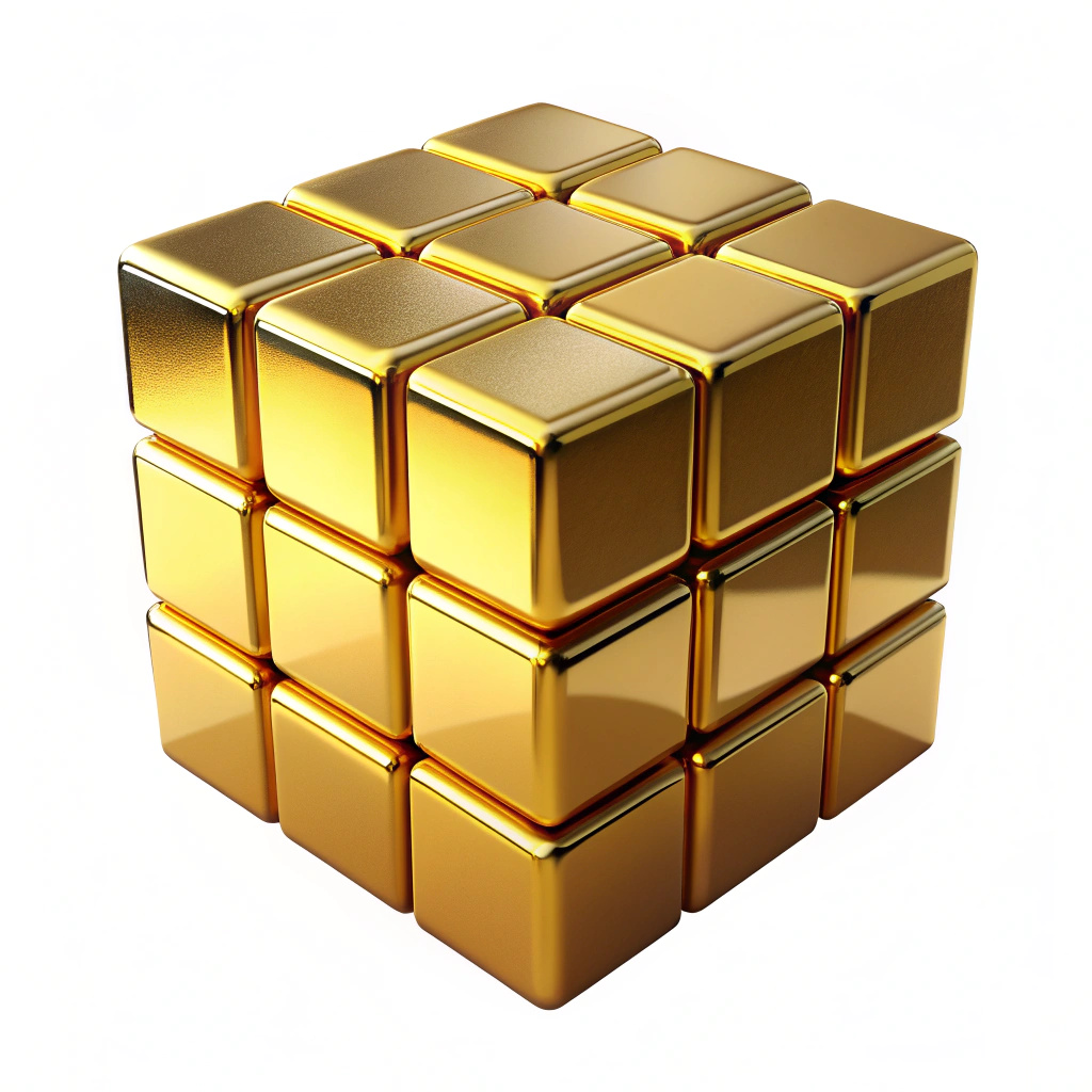 golden rubiks cube on white isolated background - Recraft
