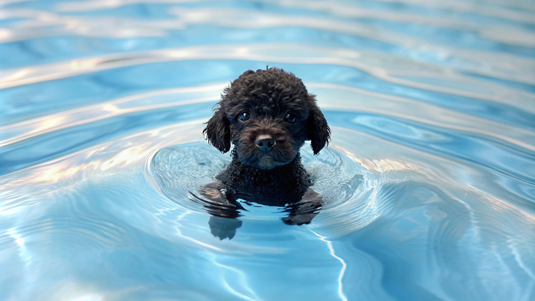 real raw photo, 8k, front view, 1black poodle toy (2weeks) with closed ...