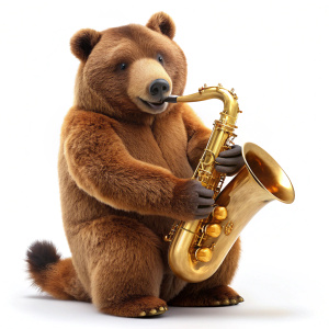 Animal playing instrument bear with saxophonon white background - Recraft