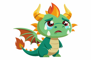 cute dragon crying with fire tears vector style white background , whit ...