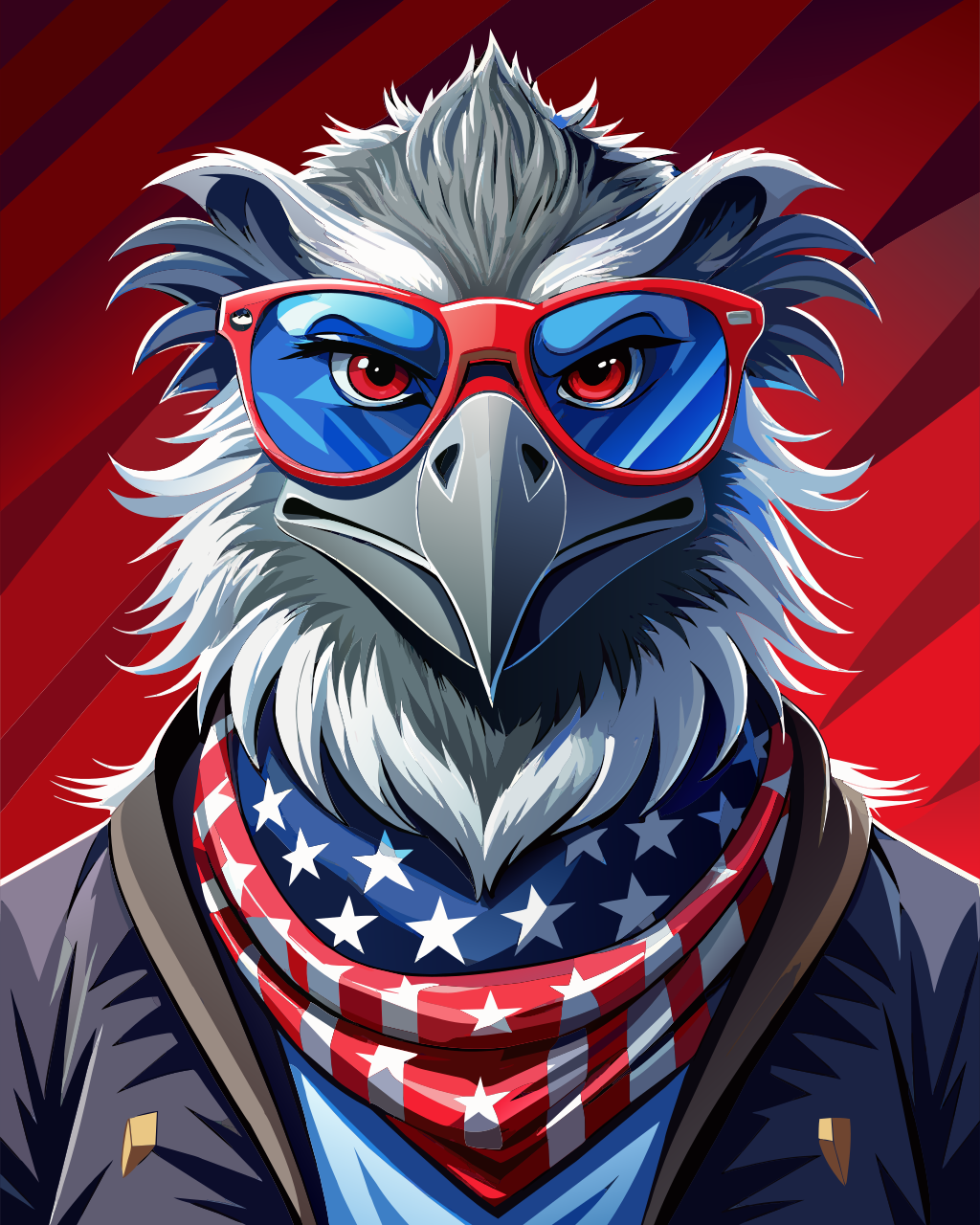 A captivating digital illustration of a stylized condor, sporting a ...