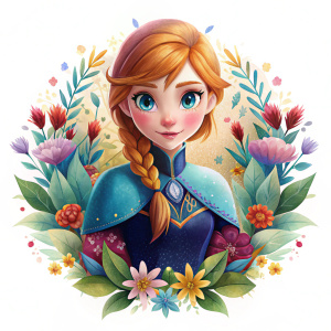 Frozen anna, flowers, cartoon, high quality, white background - Recraft